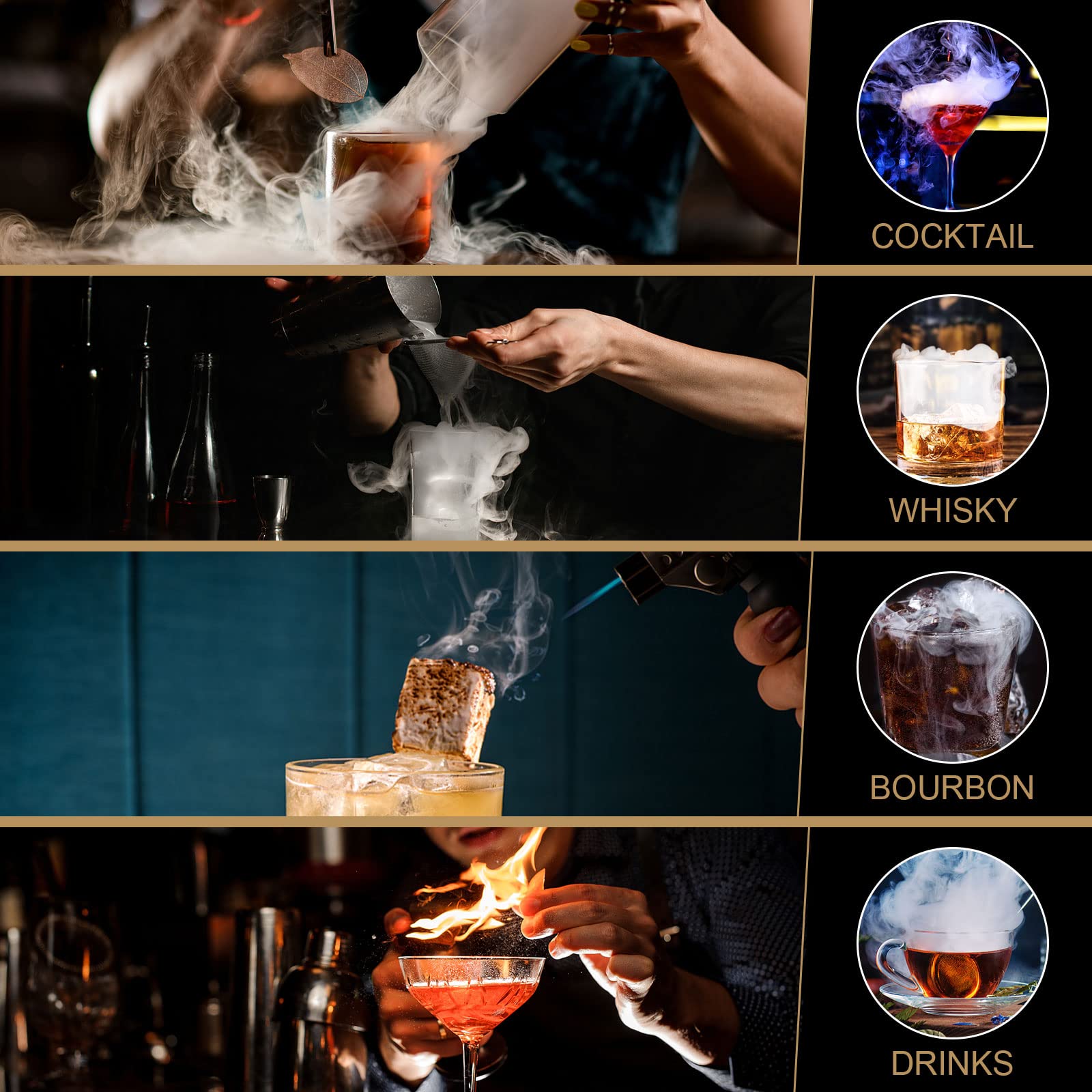 Cocktail Smoker Kit with 2 Torch, Old Fashioned Cocktail Kit with 4 Flavors Wood Chips, Bourbon Drink Smoker Infuser Kit, Whiskey Smoker Kit For Your Friends, Husband, Dad As Gift(No Butane)