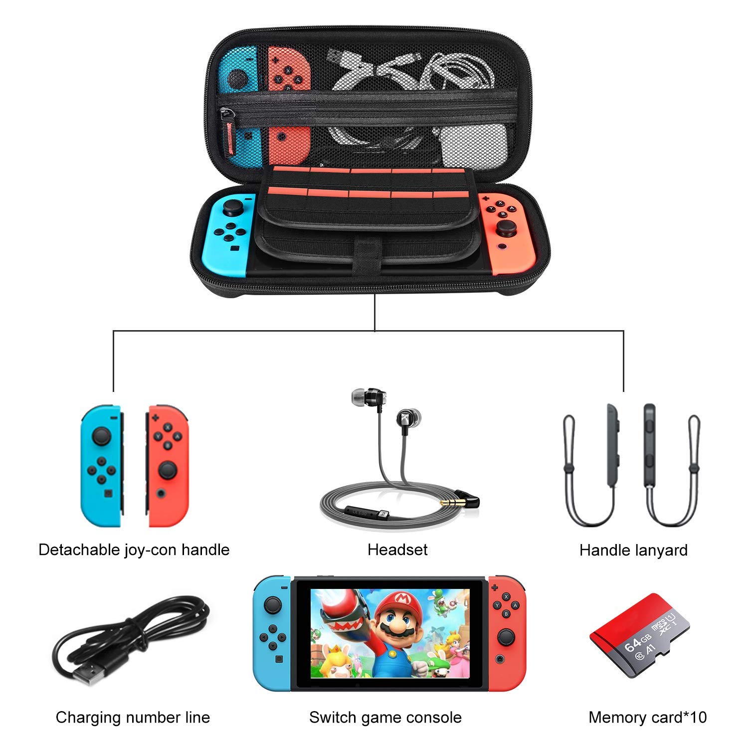 TYUOBOX Switch Carrying Case - Protective Hard Shell Travel Switch Case for Nintendo Switch/Switch OLED Console & Accessories, Carry 20 Games Cartridges Pouch, Black