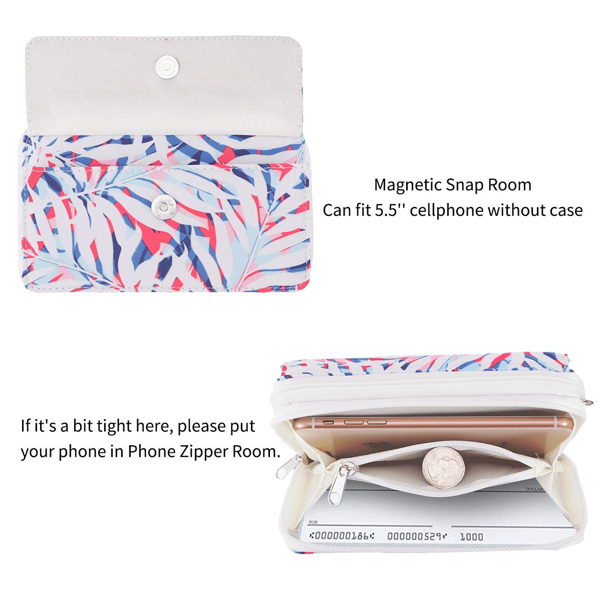 Women’s Double Zipper Clutch Wallet Cute Card Holder Ladies Purse with Wristlets and ID Window (Colored Leaves)