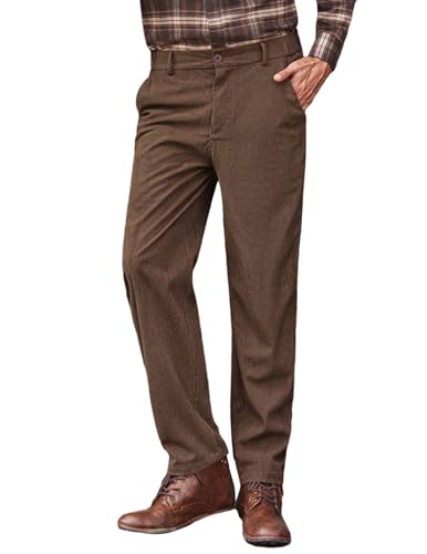 COOFANDY Mens Corduroy Pants Baggy Expandable Waist Pants Pull On Trousers with Pockets Brown