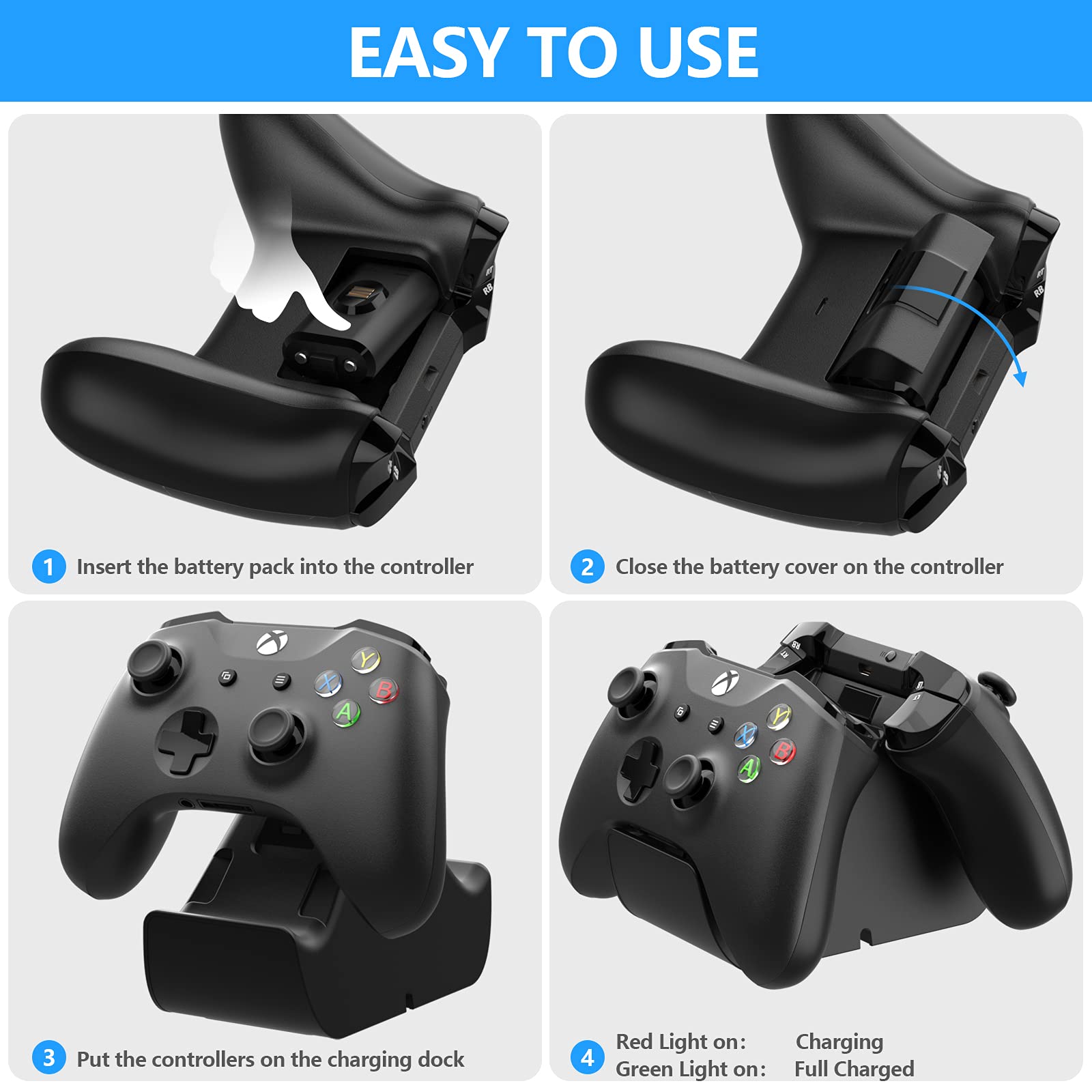 Controller Charger for Xbox one, Cybermix Controller Charging Station Compatible with Xbox Series X/S, Xbox-one/S/X/Elite Controller,Dual Charging Dock with 2 x 1100mAh Rechargeable Battery Packs