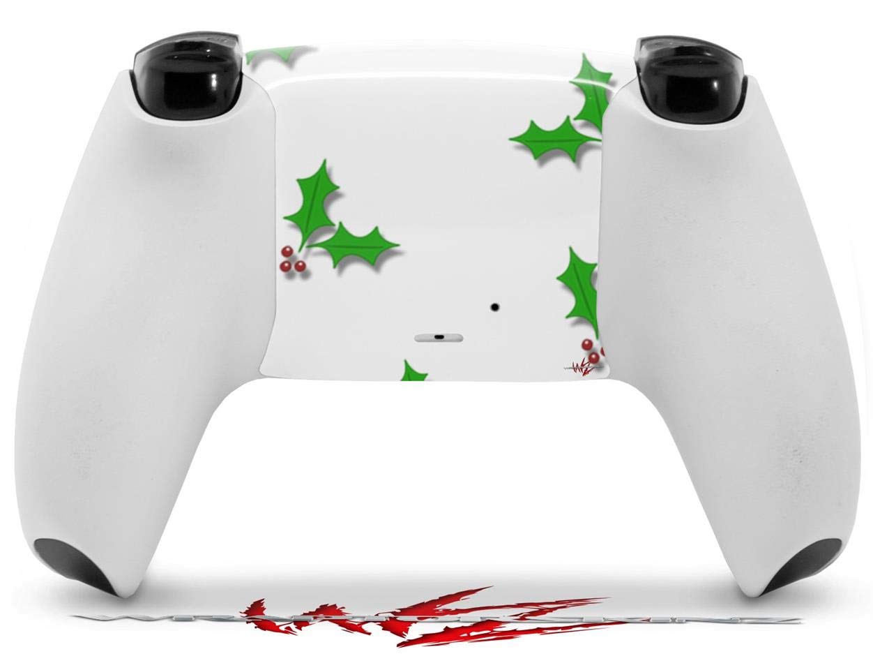 WraptorSkinz Skin Wrap compatible with Sony PS5 DualSense Controller Christmas Holly Leaves on White (CONTROLLER NOT INCLUDED)