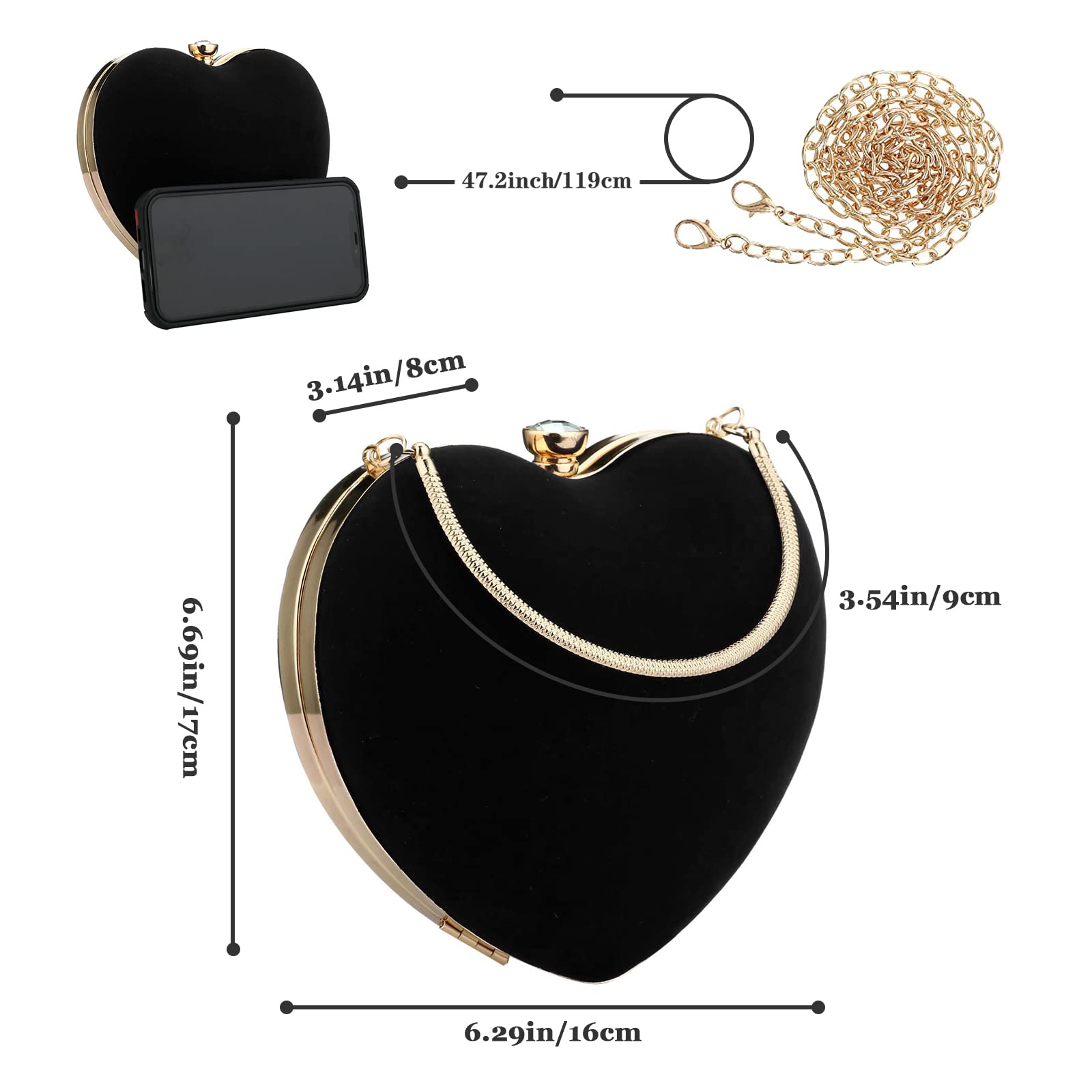 Womens Velour Heart Clutch Bag Vintage Shoulder Handbag Ladies Elegant Purse for Wedding Evening (Pink)