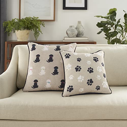 Mina Victory Pet Beds & Houses Emb Paw Prints Black 14" x 14" Throw Pillow