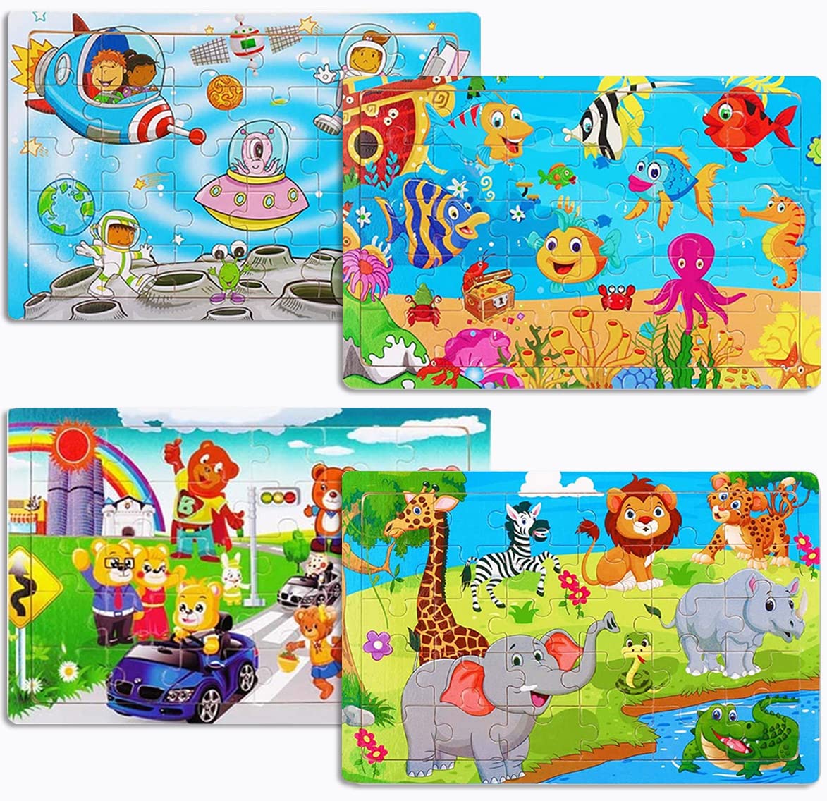 Wooden Jigsaw Puzzles for Kids Age 3-5 Year Old 30 Piece Colorful Wooden Puzzles for Toddler Children Learning Educational Puzzles Toys for Boys and Girls (4 Puzzles)
