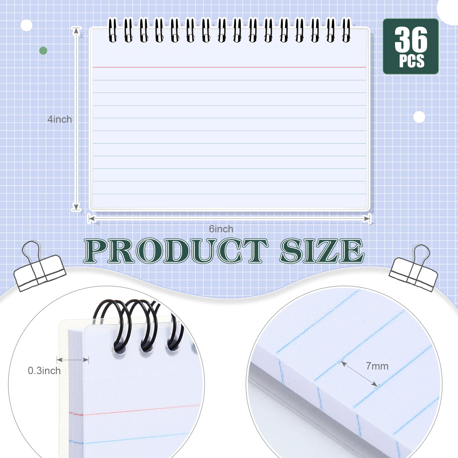 Ctosree 3600 Pages Index Cards 36 Pads Spiral Bound Ruled Index Cards Lined Flash Cards with Ring Learning Card Note Cards with PP Cover for Home School Office Learning Memory(Multicolor, 5 x 3 Inch)