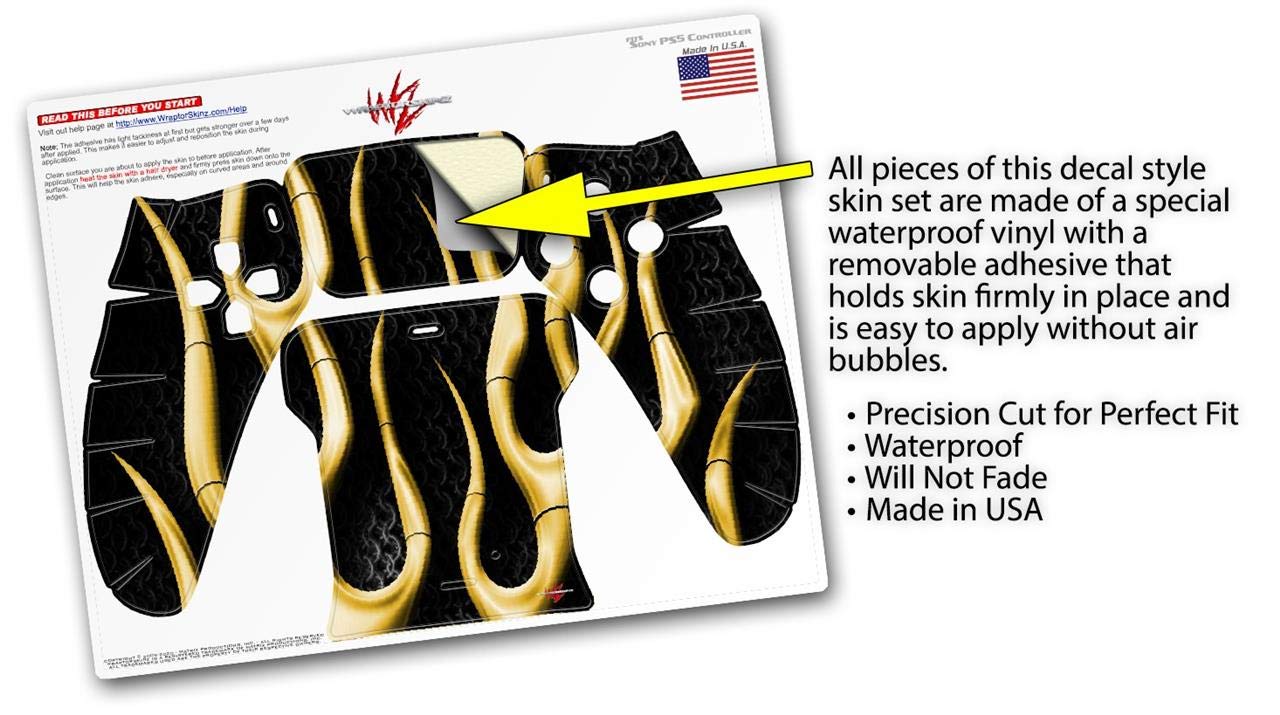 WraptorSkinz Skin Wrap compatible with Sony PS5 DualSense Controller Metal Flames Yellow (CONTROLLER NOT INCLUDED)