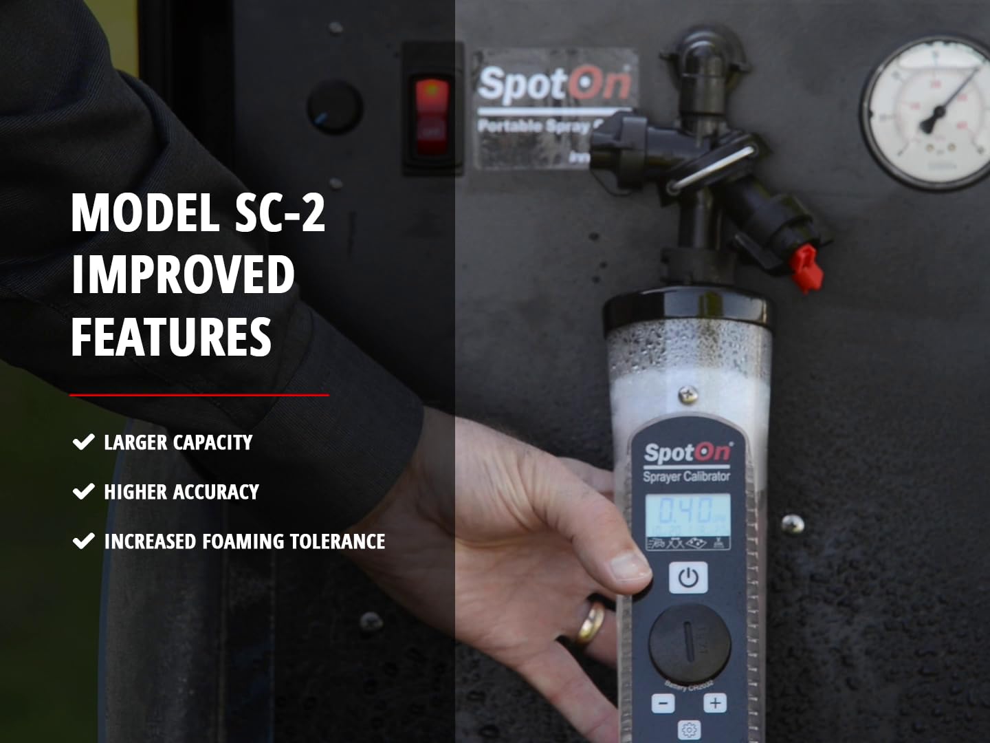 SpotOn SC-2 Sprayer Calibrator - Digital Nozzle Flow Meter for Precise Chemical Application - Pesticide & Fertilizer Rate Calculator - Quickly Check Flow Rate of Sprayer Nozzles