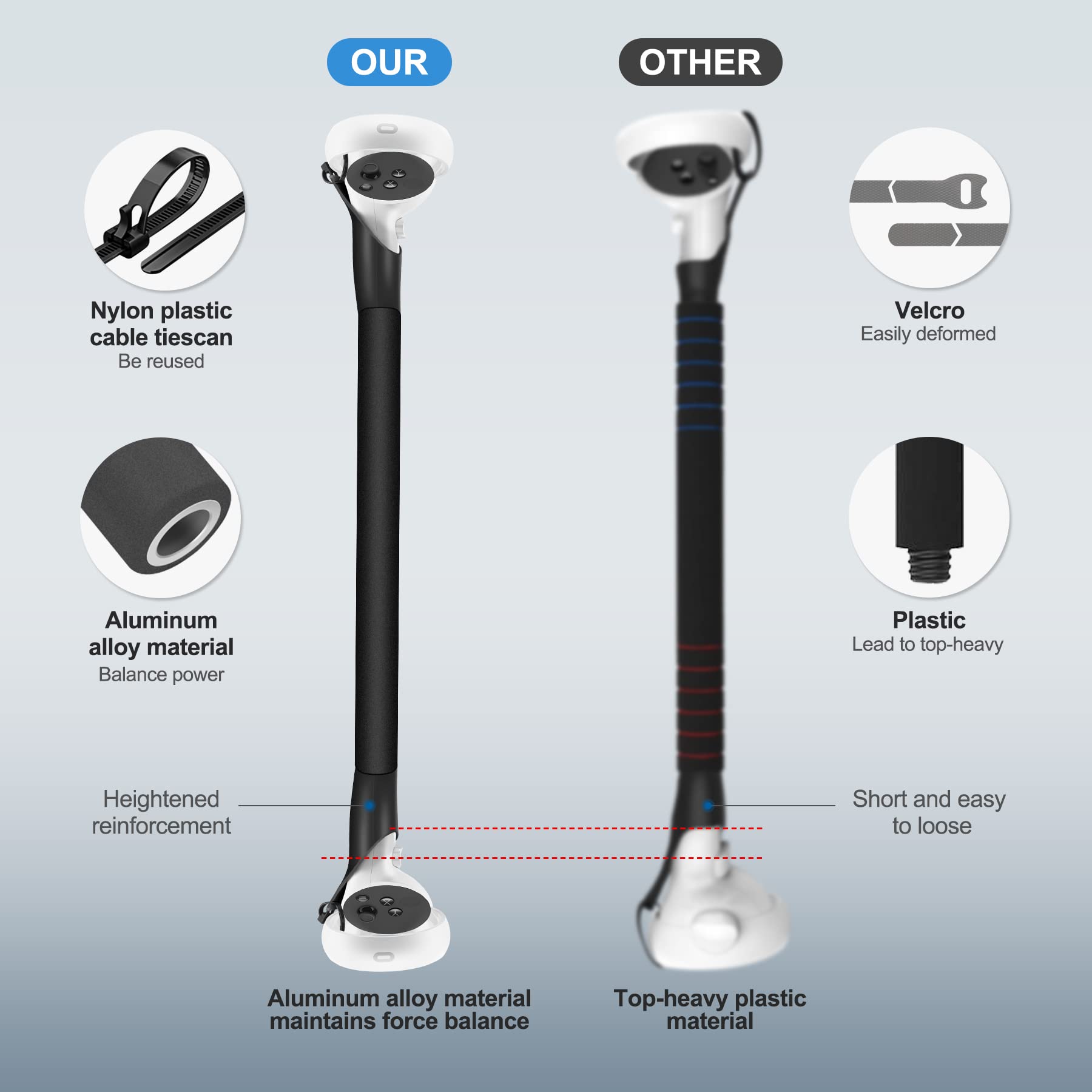 Esimen Extension Grips for Beat Saber Handles Compatible With Oculus Quest, Quest 2 or Rift S Long Stick Extension Handle Stand Playing Beat Saber