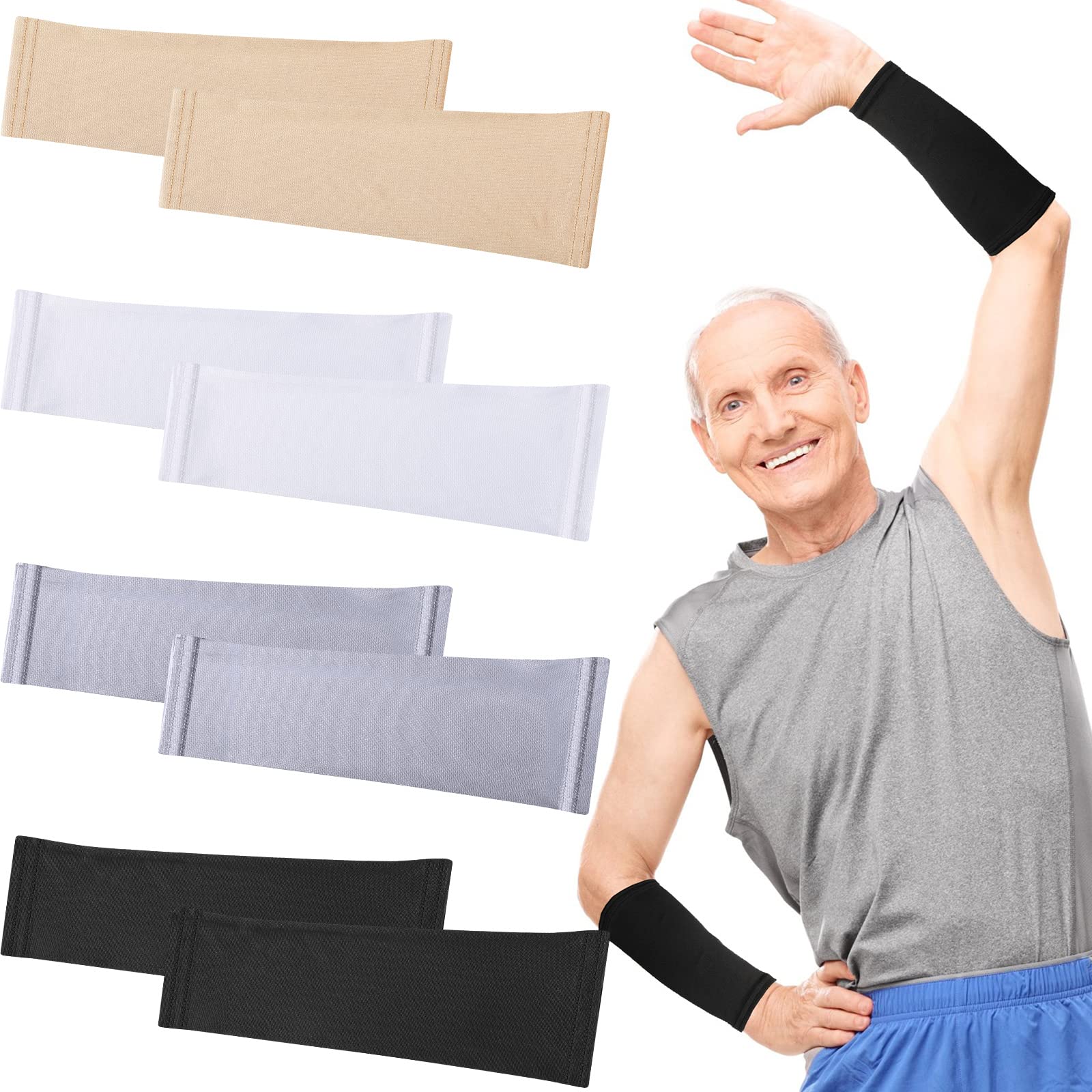 Eurzom 4 Pairs Skin Protection Sleeve for Arm Breathable Forearm Protector Arm Sleeve for Gardener Working Sport (9 Inch Long)