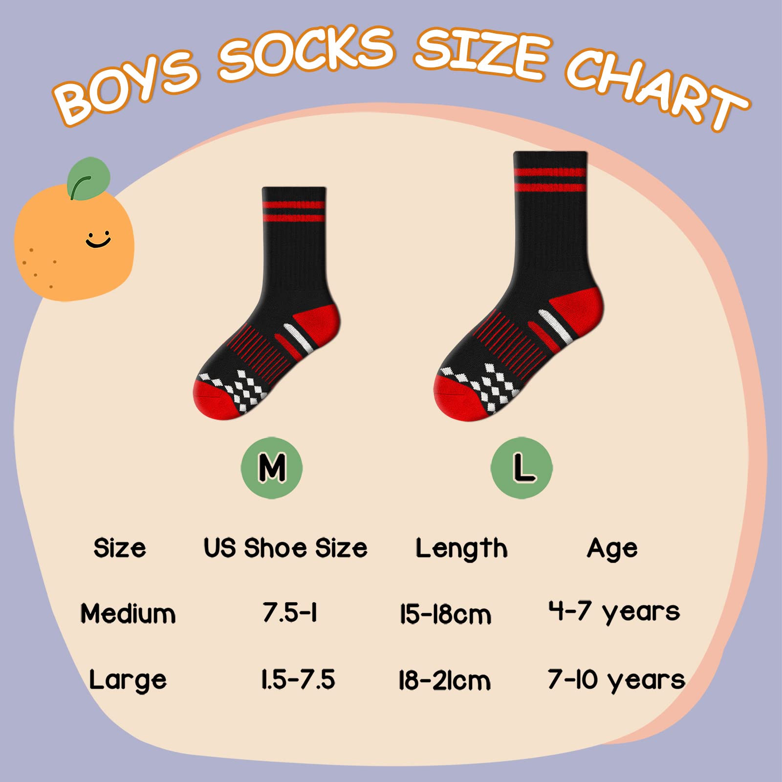 Comfoex Boys Crew Socks 4-6 6-8 8-10 Years Old Athletic Long Socks For Kids Cotton Calf Socks With Cushioned Sole 6 Pairs