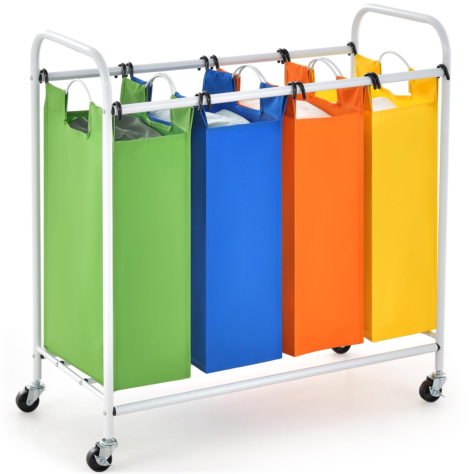 Giantex 4-Section Laundry Sorter, 136L Large Capacity Laundry Hamper with 4-Color Removable Laundry Baskets, 4 Bag Heavy Duty Rolling Laundry Cart with Wheels for Clothes Storage, Multi-color