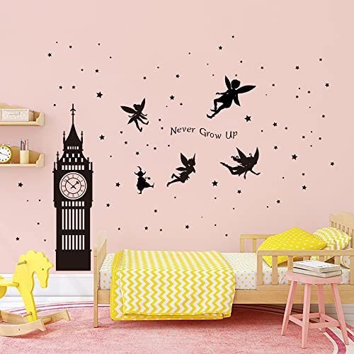 decalmile Black City Wall Decals Never Grow Up Quotes Stars Wall Stickers Baby Nursery Room Kids Bedroom Wall Decor