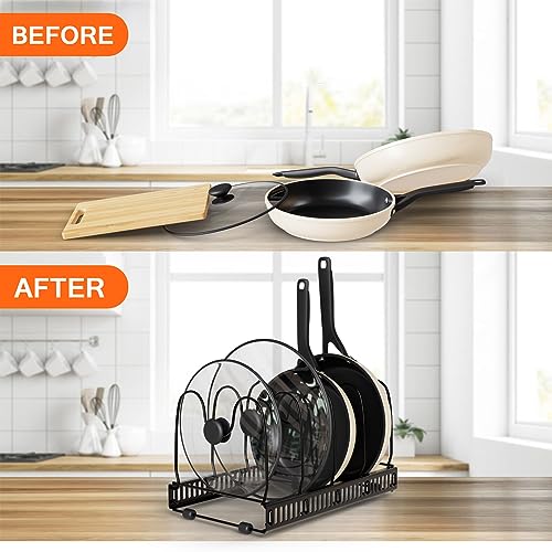Mallnos Compact Pan Rack Organizer - Space-Saving Solution for Singles - Holds 4 Pans - Premium Iron Construction