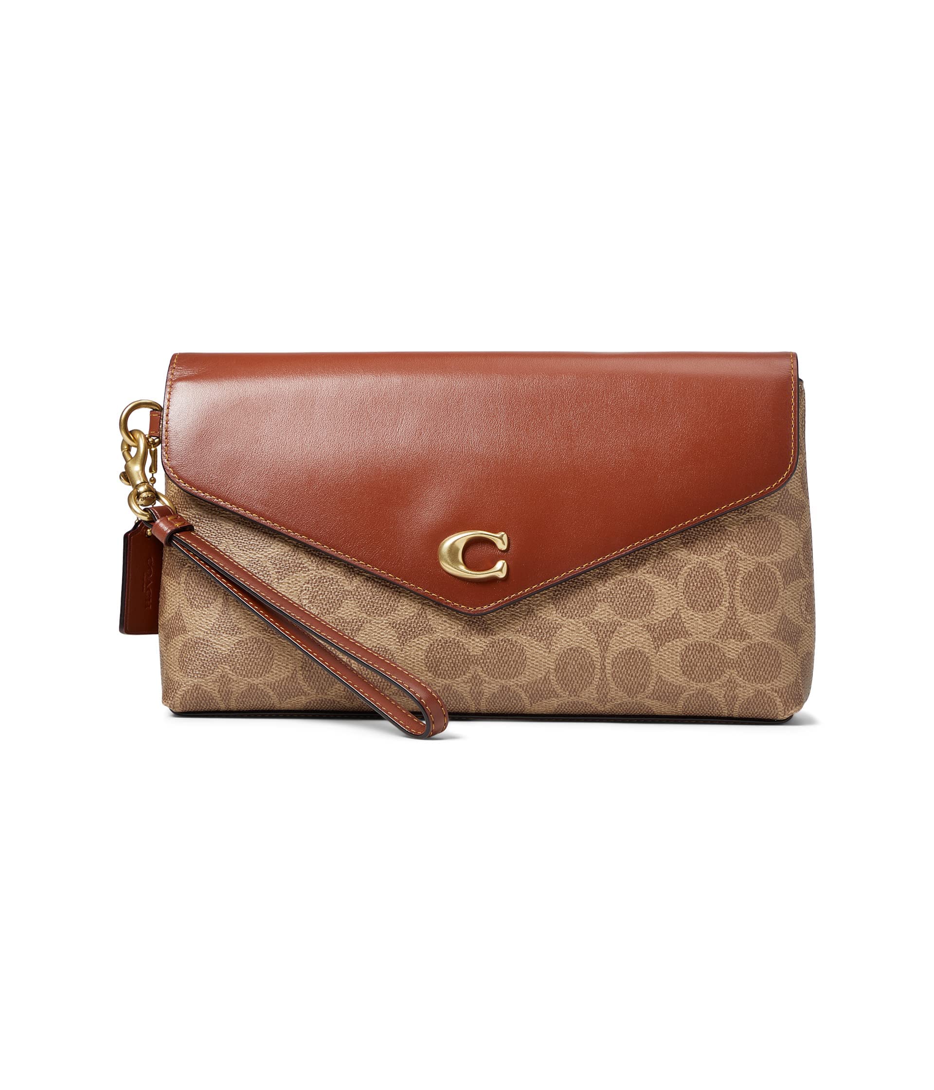 Coach Color-Block Coated Canvas Signature Wyn Wristlet Tan Rust One Size