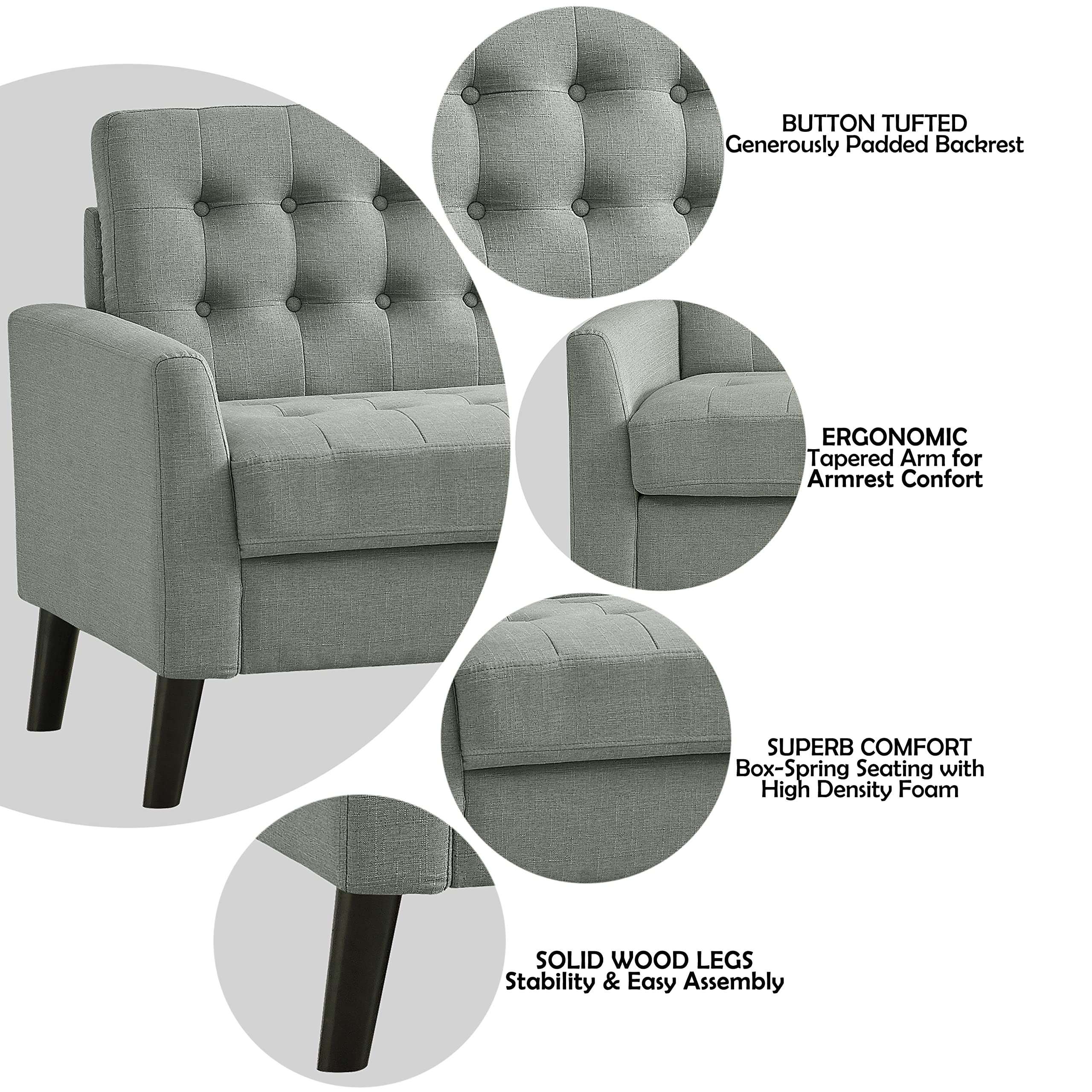Rosevera Alderbrook Loveseat Long para Sala Love Seats Furniture Sofa in a Box Small Area Couches for Living Room, Standard, Light Grey