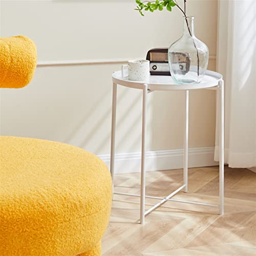 HIGOH Bedside Table Sofa Coffee Table Living Room Side Table Bedside Iron Round Table Bedside Table (Color : Camel)