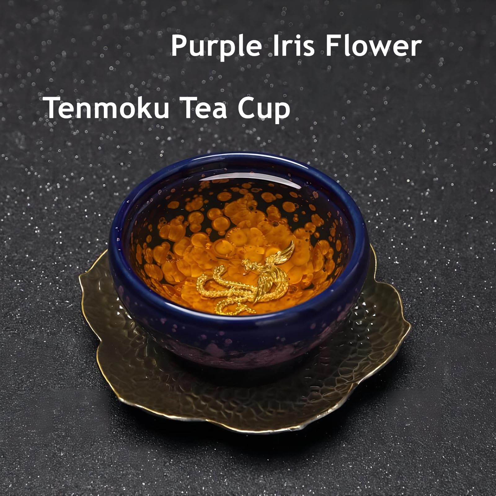 Dragon and Phoenix Tea Cups Set of 2, Handmade Jianzhan Tenmoku Tea Cup, Chinese Small Ceramic Kungfu Tea Cups (Purple)