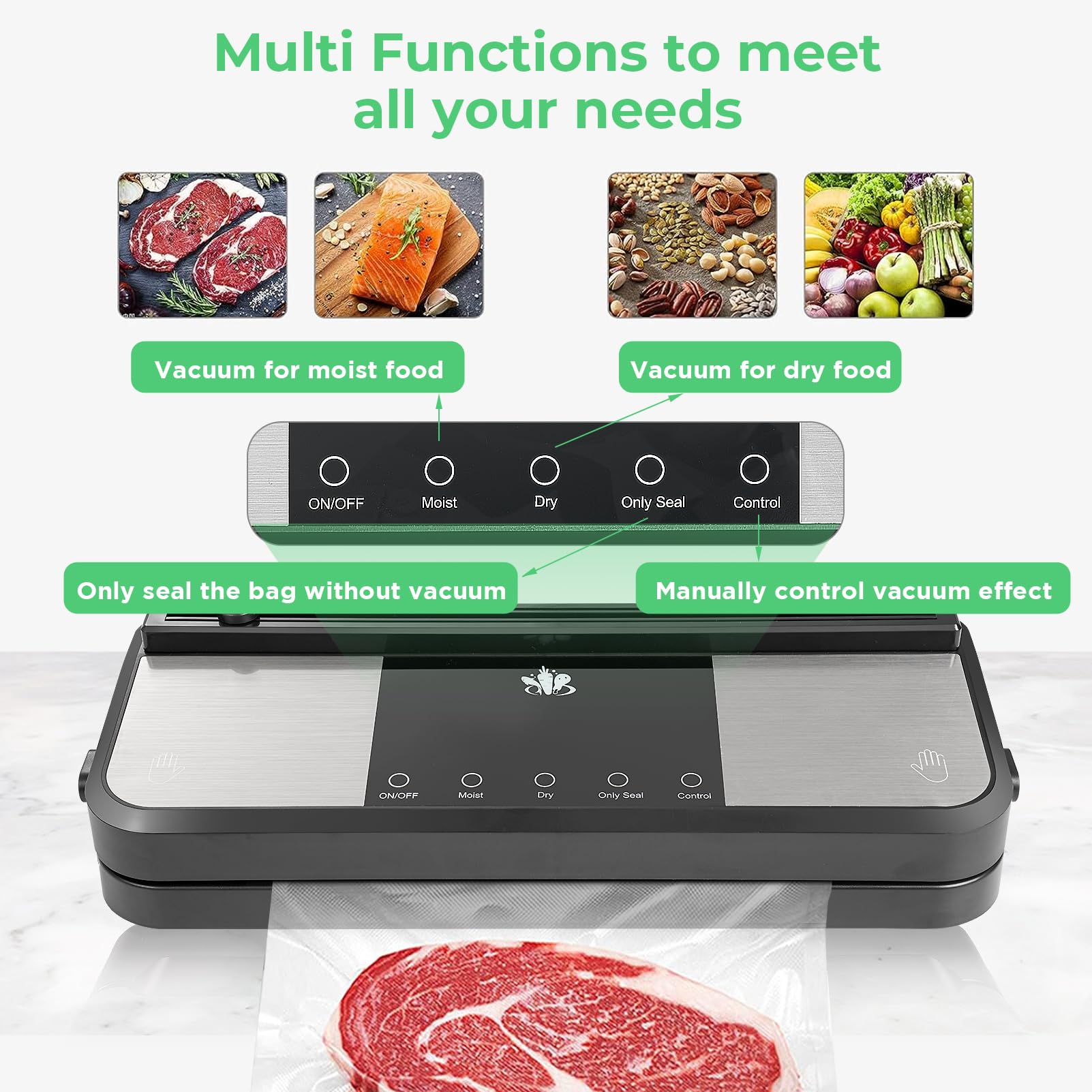 Cordless Vacuum Sealer Machine, Rechargeable Vacuum Sealer for Dry/Moist Food, Build in Cutter and Bag Storage, With External Suction Hose, 1 Pack Vacuum Sealer Roll (Silver and White)