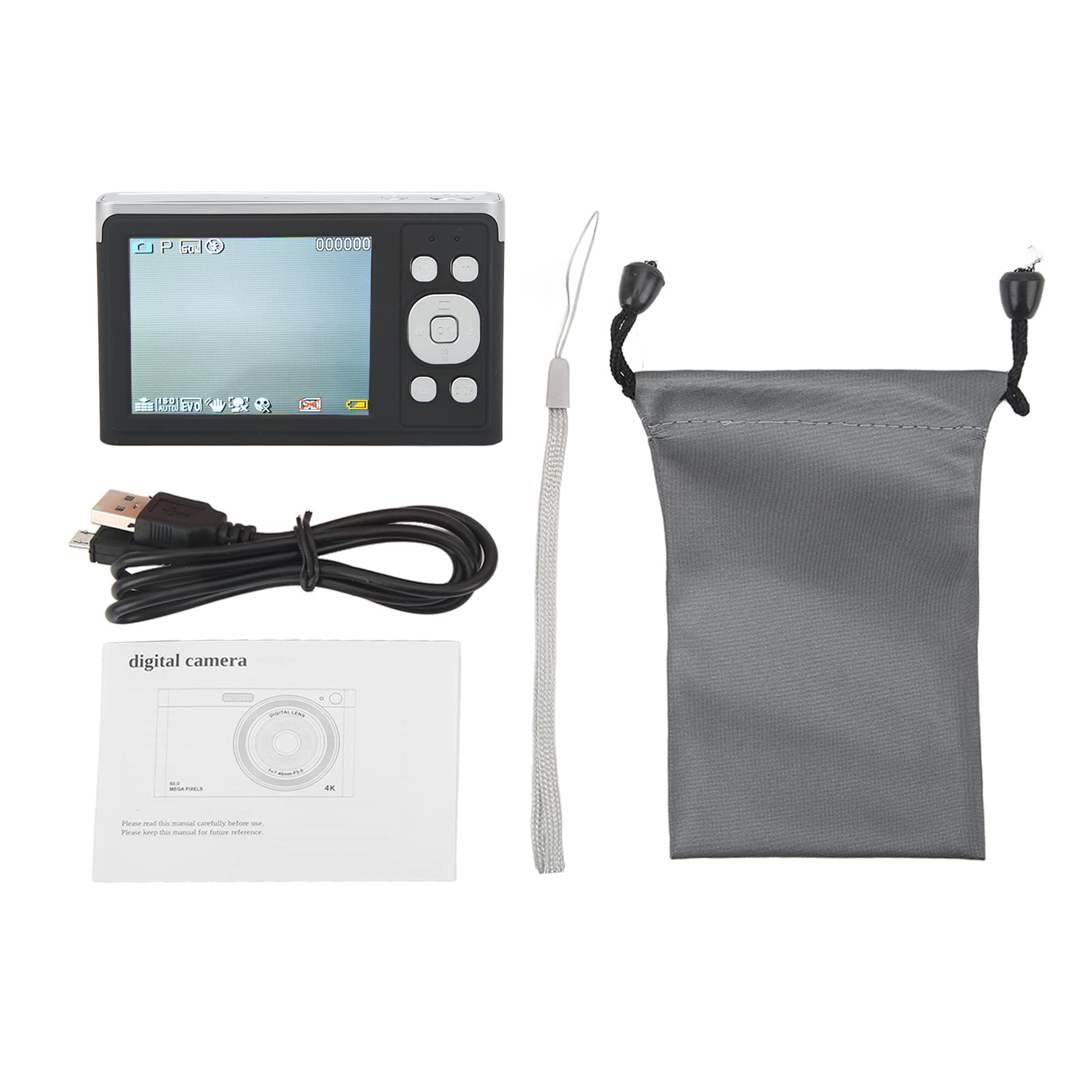 Digital Camera, 2.88in IPS HD Screen 50MP Pixels Portable Camera LED Fill Light AF Autofocus for Video Recording (Black)