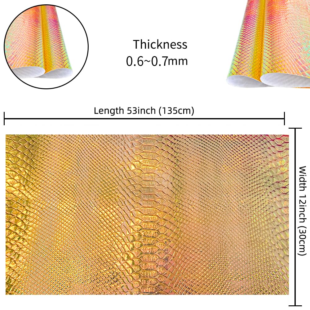 HYANG Holographic Embossed Snake Dark Gold Leather Sheets 1 Roll 12"X53"(30cmX135cm), The Leather Very Suitable for Leather Earrings, Bows, Handbag ,Sewing ,Crafts Making