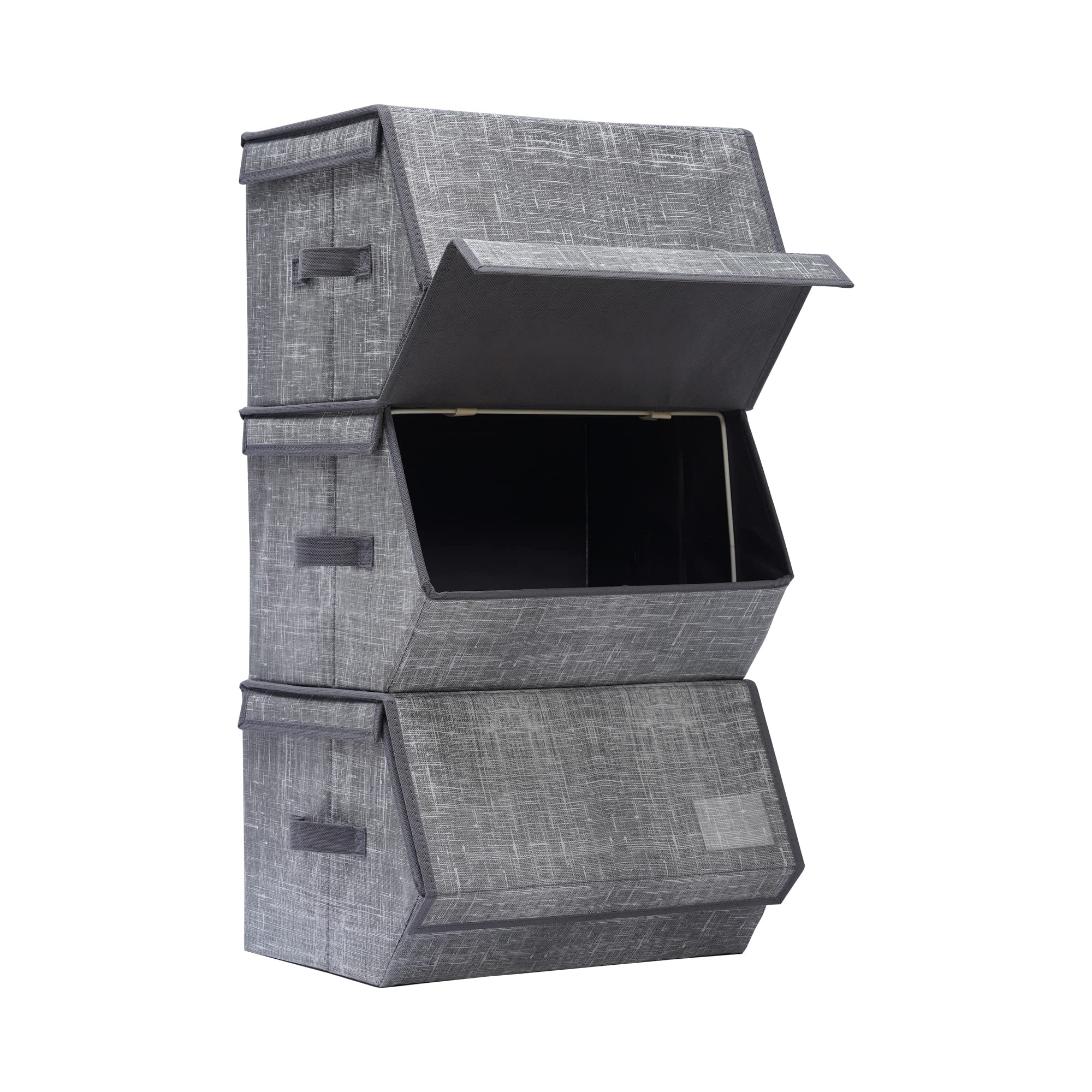 DOVAMY Stackable Storage Bins, Storage Drawers, 3 Drawer Storage Organizer, Storage Bin with Lid, Toy Box, Sock Storage, Fabric Shoes Storage Box, 15”L x 13.8”W x 9.8”H, Light Gray BTM0302