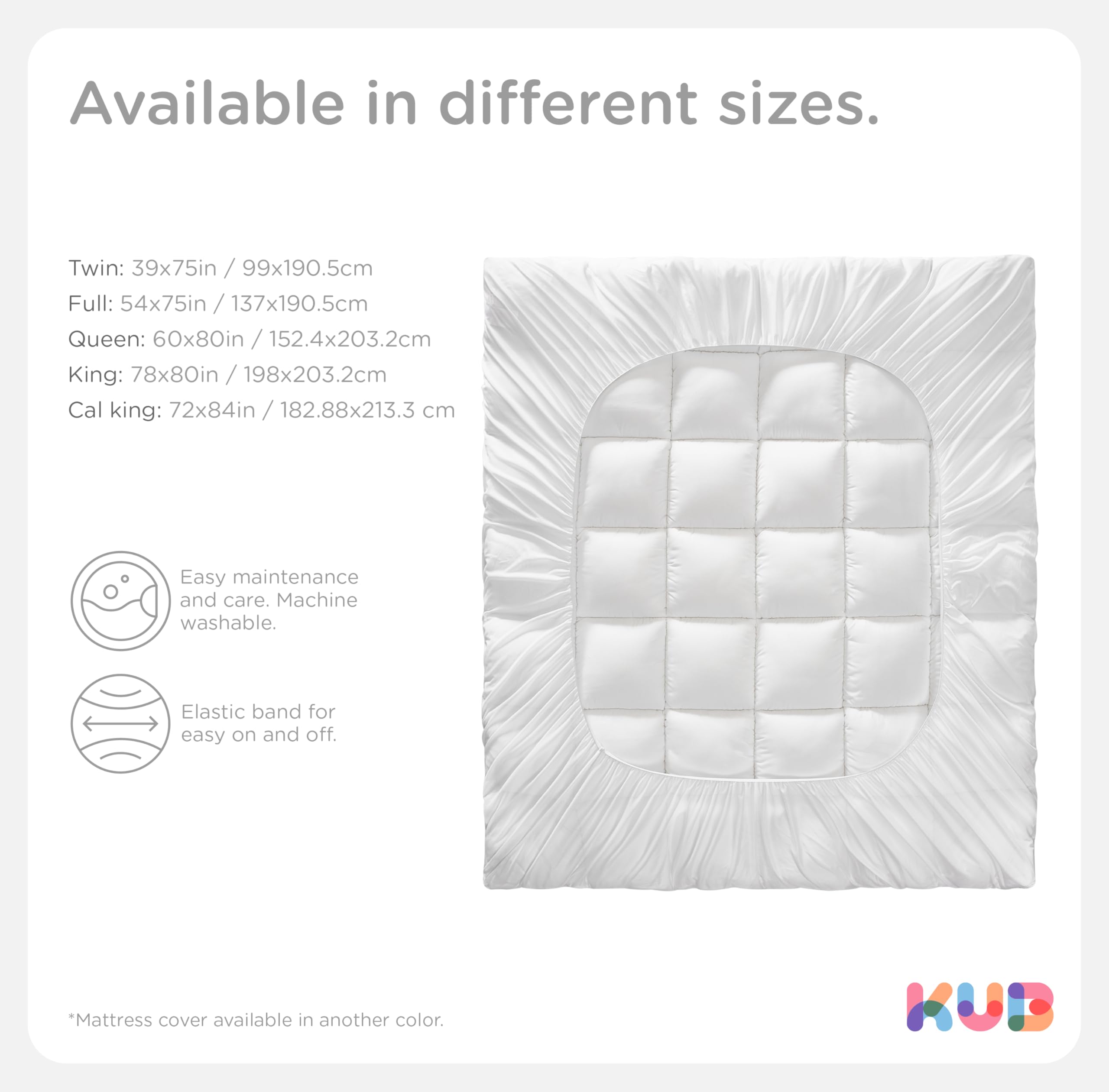 KUB Cotton Mattress Topper, Queen, Cooling Cotton Pillow Top with 8-21 Inch Deep Pocket, 3D Snow Down Alternative Fill, Breathable Fluffy Mattress Pad Cover (White, Queen 80 * 60inch)