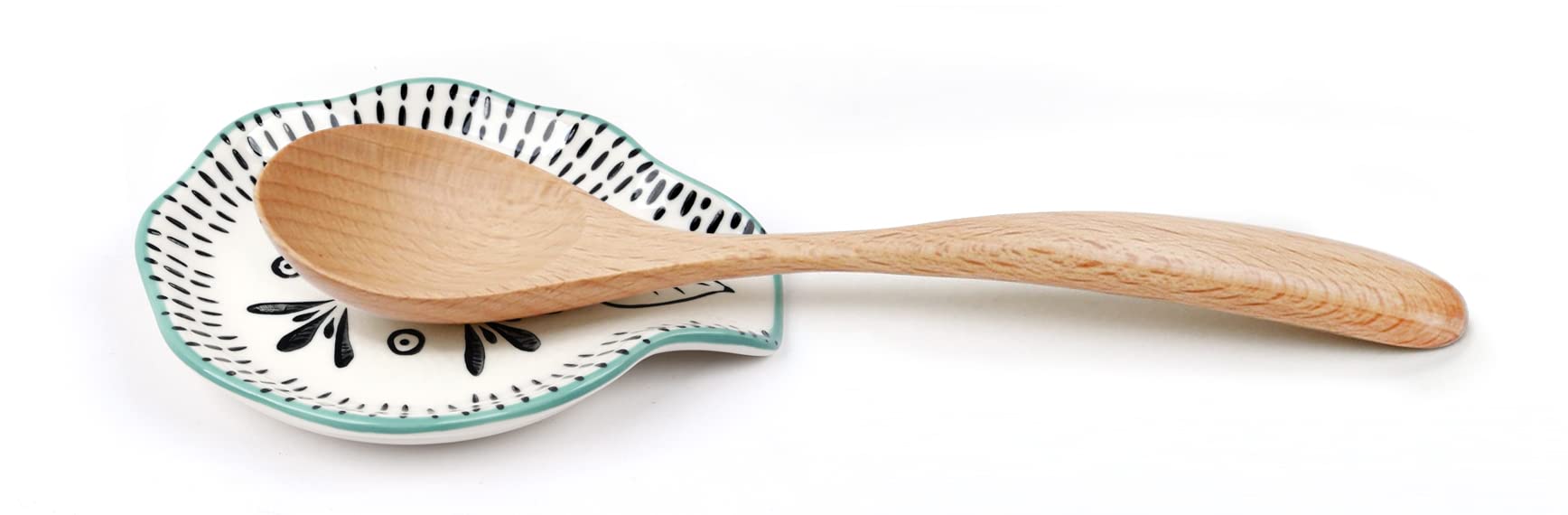heart & home Ceramic Spoon Rest For Kitchen, Hand Stamped Spoon Holder For Stove Top, Kitchen Utensil Spoon Rest, 5.5‘’L
