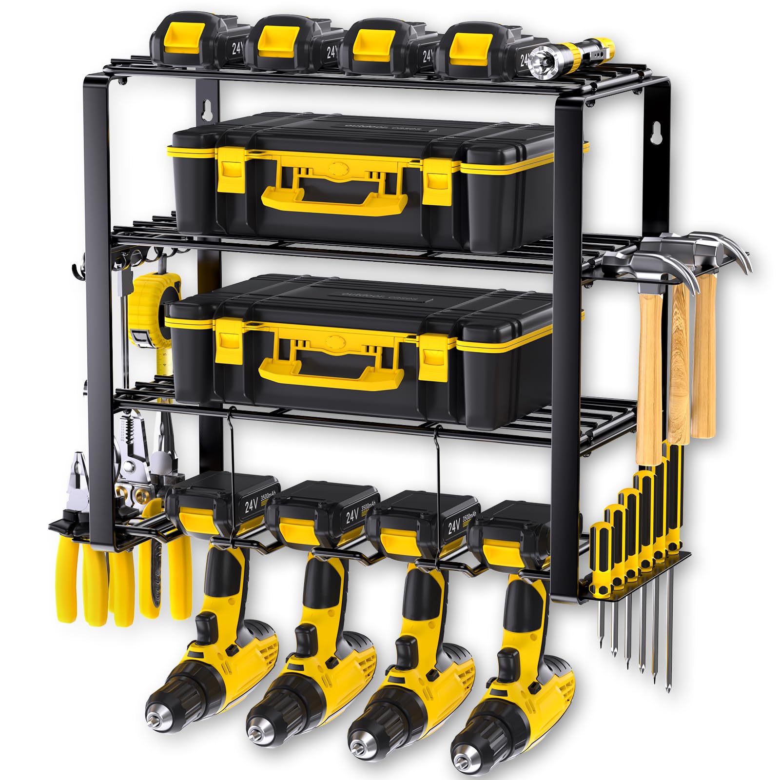 CIOYQOGOG Power Tool Organizer, 4-Layer Storage Rack with 2 Screw Holes, Heavy Duty Iron Construction, Easy Assembly, Holds Over 100 lbs, Ideal for Workshop, Garage, and Storage