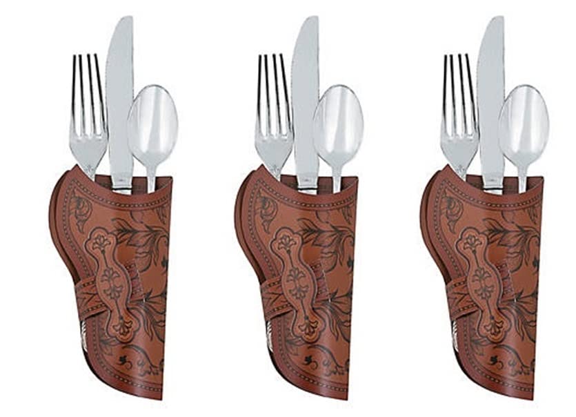 HAPPY DEALS ~ Cowboy Holster Silverware Holders | 24 Pack | 5.5 Inch |Western Party | Cardstock Brown