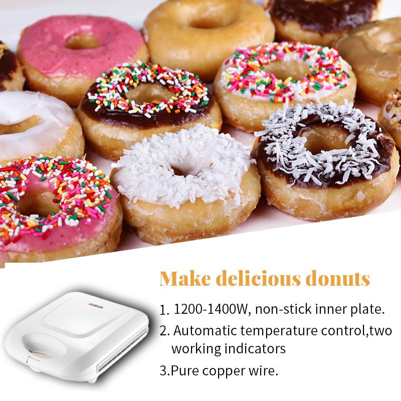Mini Donut Maker,Mini pancakes maker Machine for Breakfast, Snacks, Home Bakery Dessert Shop Mall Dessert Shop and More & More with Non-stick Surface,Double-sided Makes 16 Doughnuts -(US 110V) White