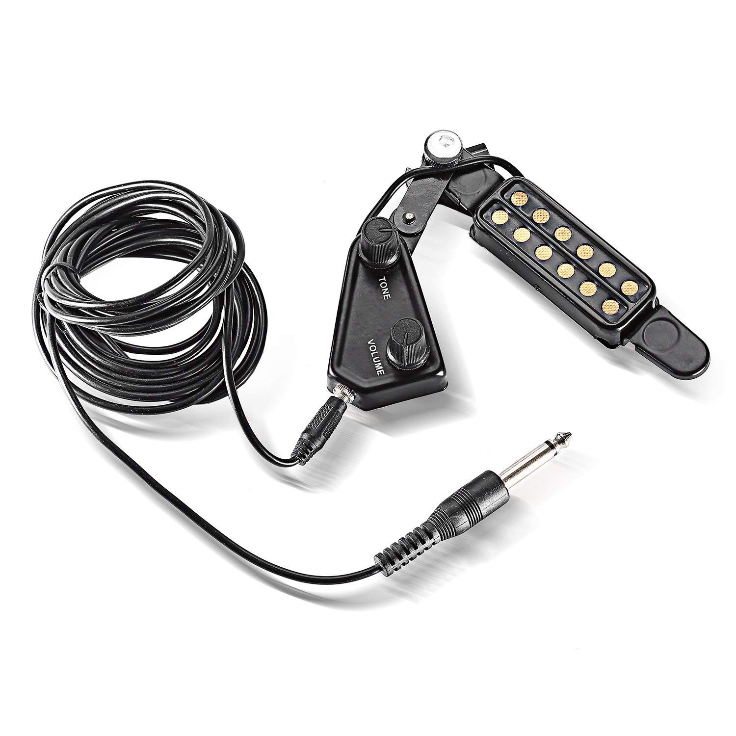 TraderPlus 12 SoundHole Guitar Pickup Acoustic Electric Transducer for Acoustic Guitar Magnetic Preamplifier with Tone and Volume Control, Cable Length 10 ft