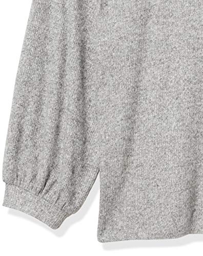 Daily Ritual Women's Cozy Knit Rib Blouson-Sleeve Sweatshirt, Grey Heather, Large