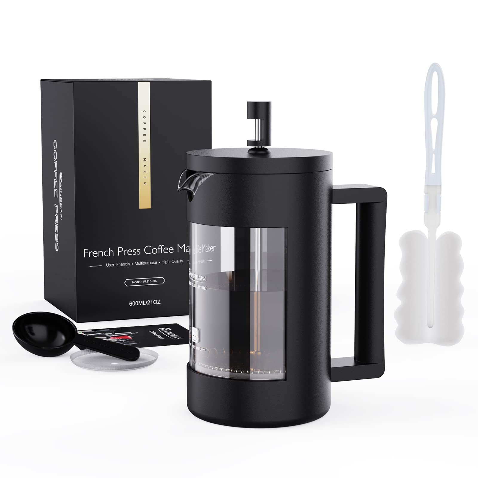 DUCHIFAD French Press Coffee Maker 21 oz, Camping Plastic Glass French Coffee Press, Medium Size Tea and Frothed Milk Press,100% BPA Free Prensa Francesa, Rust-Free and Dishwasher Safe (21 oz)