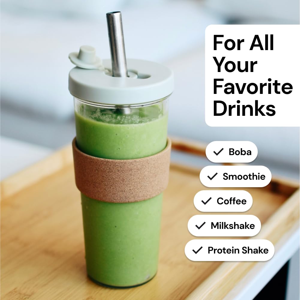 Dodoko Reusable Boba Cup and Straw Boba Tea Cup Bubble Tea Cup Reusable Iced Coffee Cup Cold Coffee Cup Smoothie Cup with Lid and Straw Smoothie Cup to go Smoothie Tumbler 24 oz - Sage Green