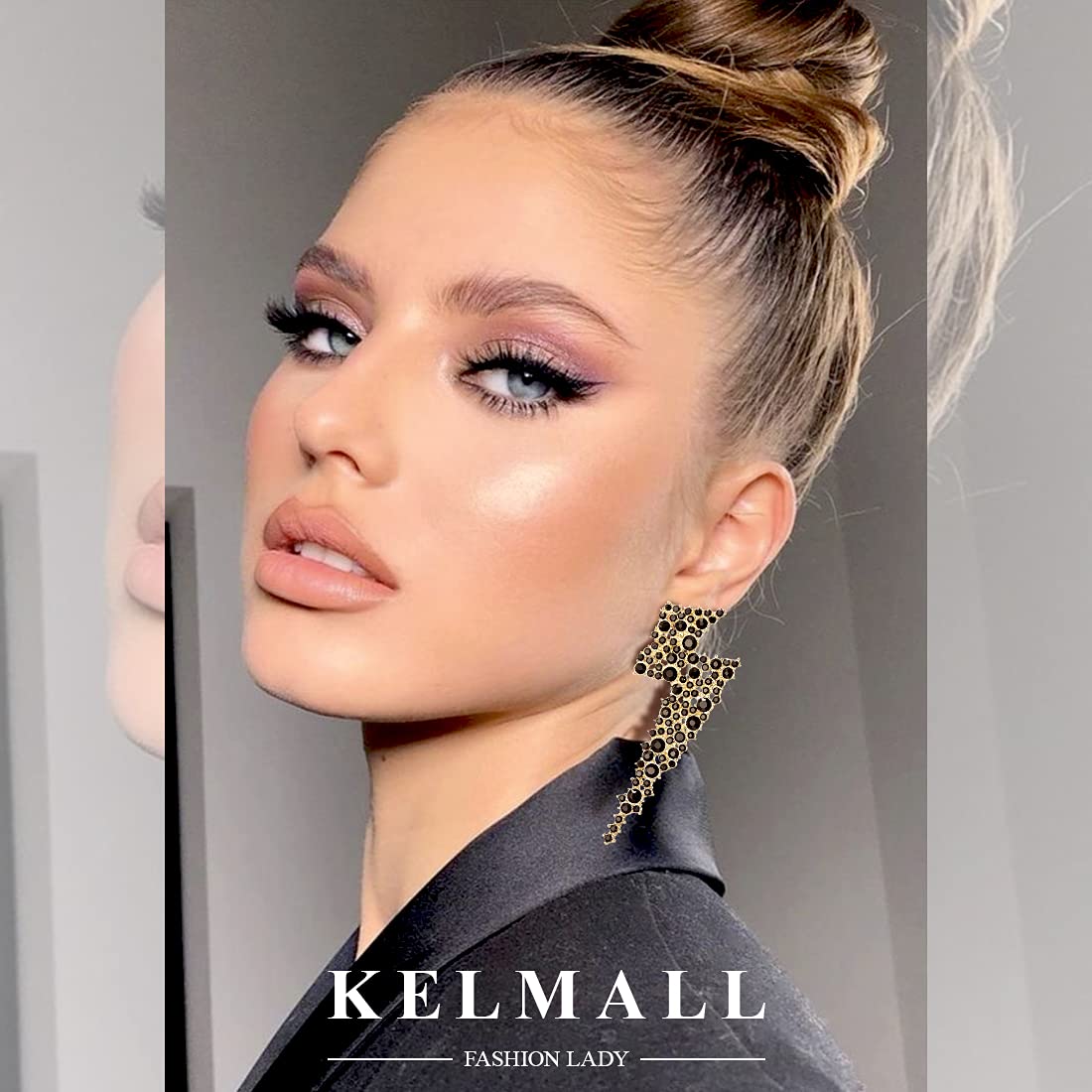 Crystal Lightning Bolt Dangle Earrings, Flash Statement Earrings for Women Dangling KELMALL COLLECTION