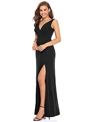 Ever-Pretty Women's V-Neck Front Wrap Sparkly Side Split Formal Wear Dress Black US10