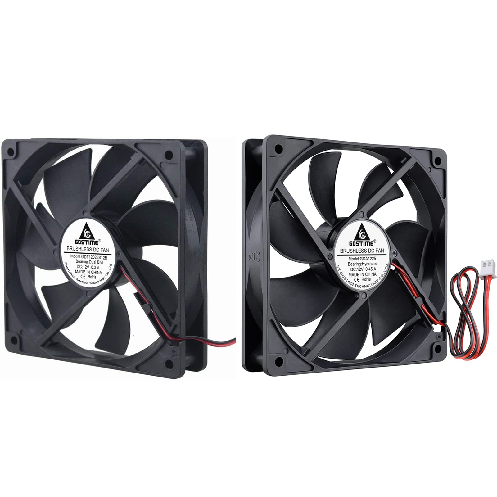 GDSTIME 120x25mm Ball Bearing Fan Bundle with Hydraulic Bearing 120x25mm Fan - 12V 2 Pin