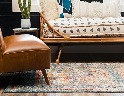 Unique Loom Rosso Collection Vintage, Traditional, Bohemian, Border, Distressed, Southwestern Area Rug, 5' 0" x 8' 0", Blue/Ivory