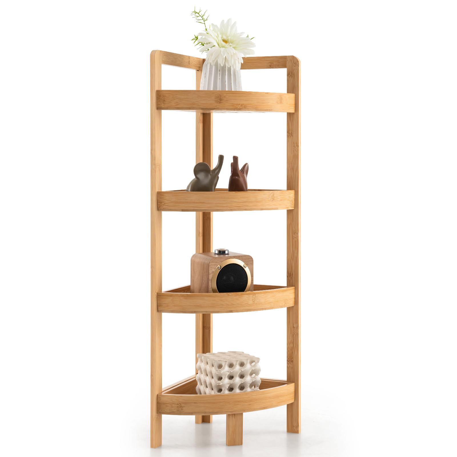 Giantex Bathroom Corner Shelf Stand - 4 Tier Bamboo Corner Stand, 31.5" Corner Storage Shelf, Counter Organizer Rack, Corner Table Bookshelf for Living Room, Balcony, Bedroom, Kitchen, Natural