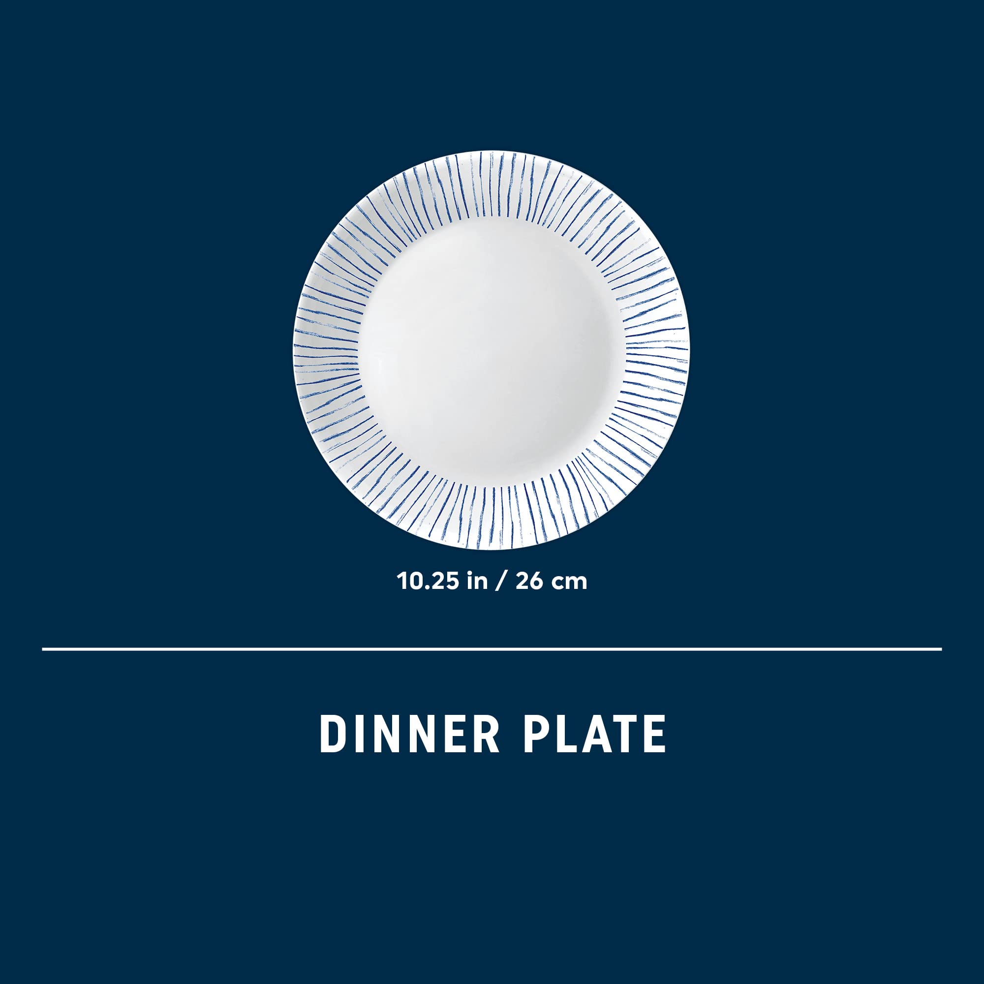 Corelle 6-Piece 10.25" Vitrelle Glass Dinner Plates, Lightweight, Chip/Scratch Resistant - Botanical Stripes
