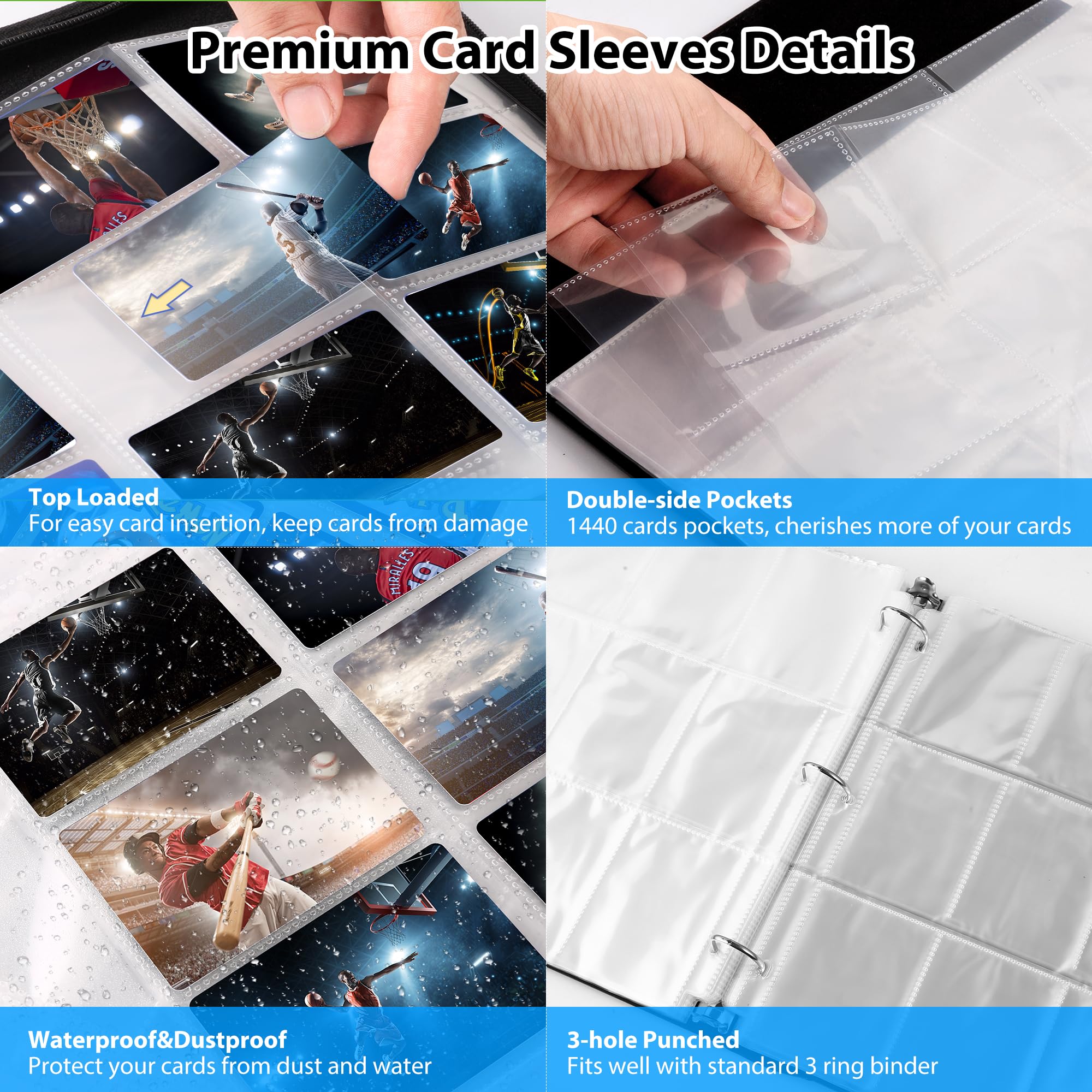 WOT I 9-Pocket Trading Card Sleeves, 1440 Pockets Double-Side Card Sleeves Clear Page Protectors for 3 Ring Binder Holds Sports Cards, Game Cards