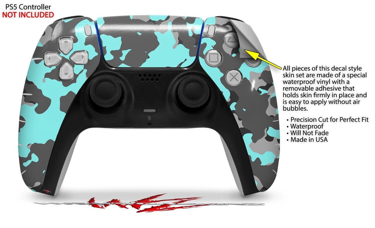WraptorSkinz Skin Wrap compatible with Sony PS5 DualSense Controller WraptorCamo Old School Camouflage Camo Neon Teal (CONTROLLER NOT INCLUDED)