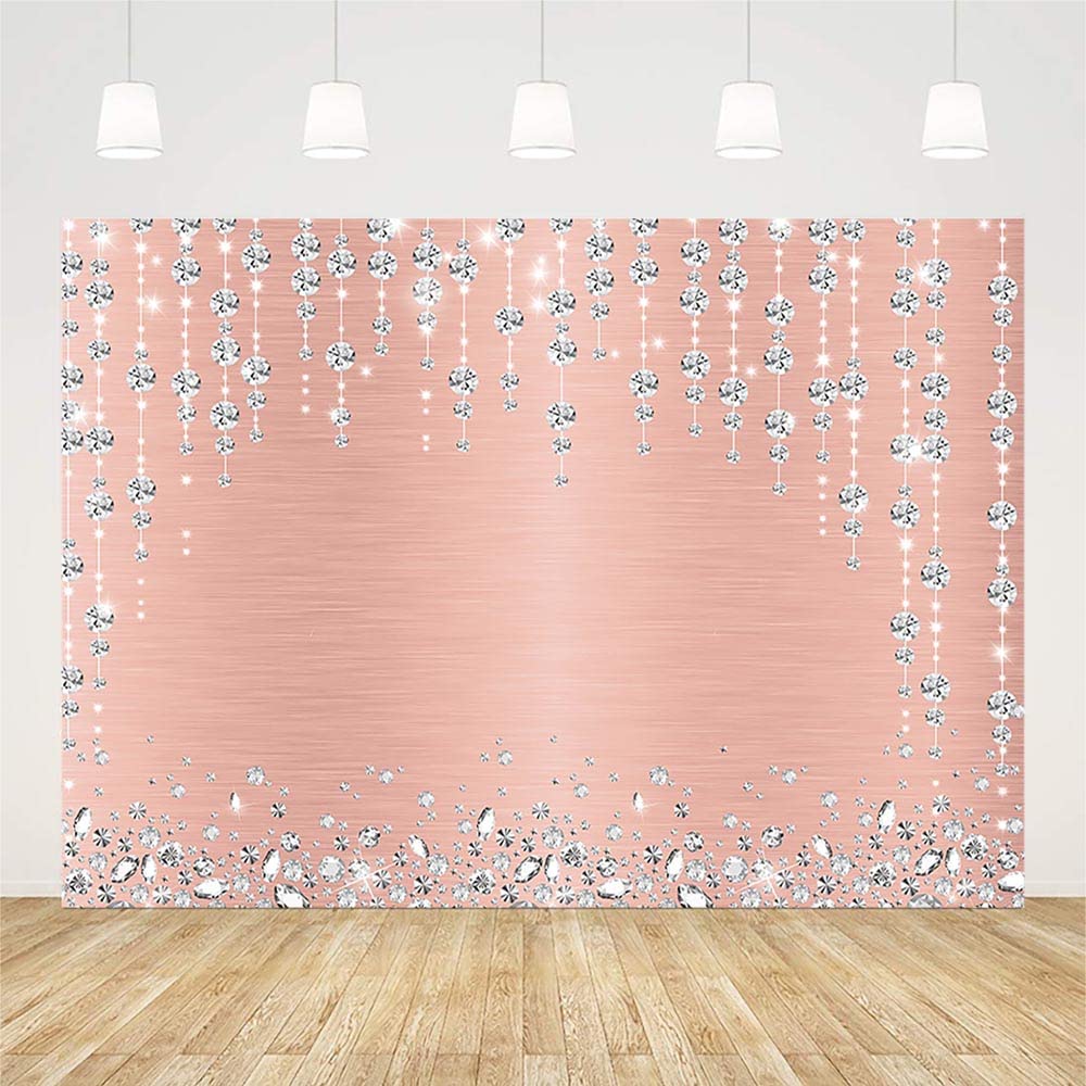 Sendy SENDY 7x5ft Rose Gold Diamonds Curtain Backdrop for Photography Birthday Party Decorations Wedding Bridal Shower