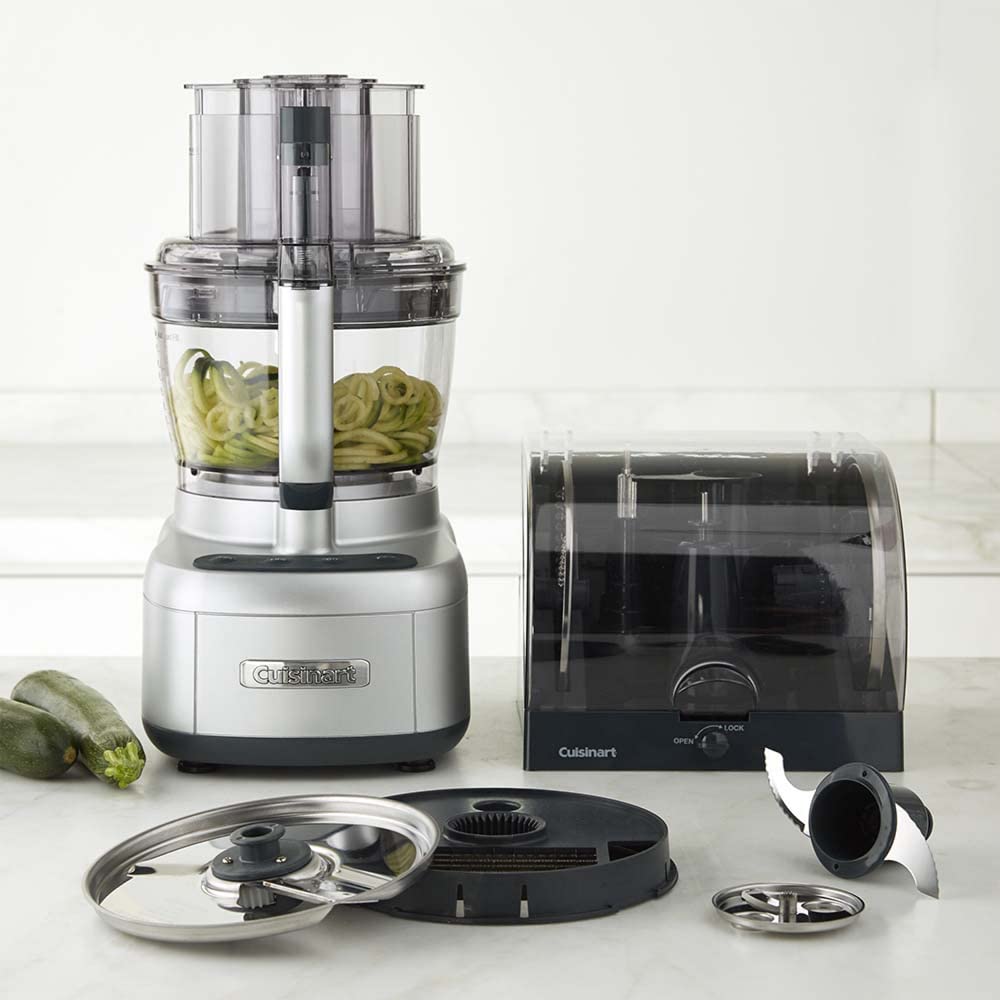 Cuisinart FP-1300SVWS Elemental 13-Cup Food Processor with Spiralizer and Dicer, Silver Bundle with Deco Chef Pair of Red Heat Resistant Oven Mitt
