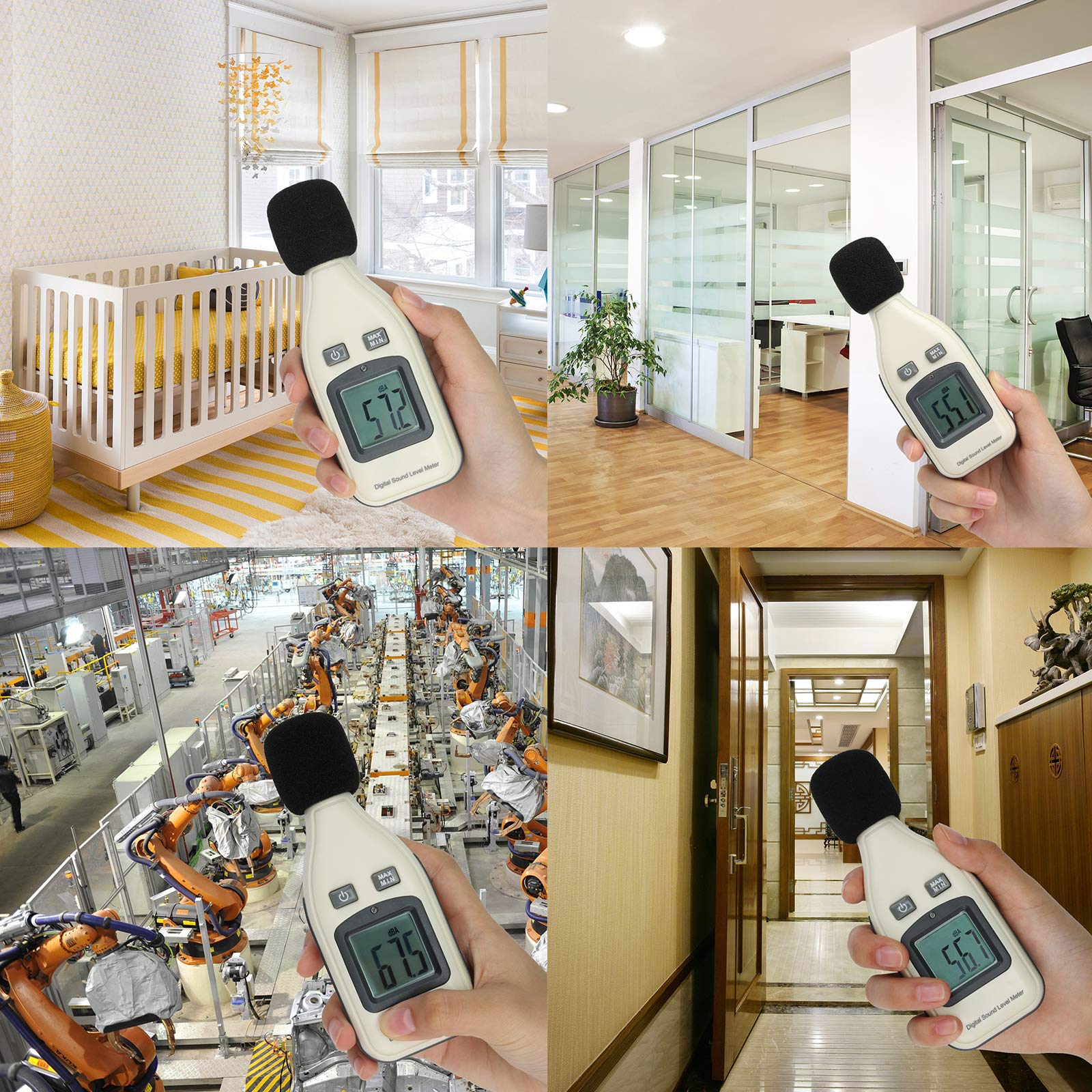 Decibel Meter Sound Meter 30-130 dB Noise Meter Max/Min/Data Hold Sound Level Reader LCD Display Auto Backlight Digital Sound Level Meter Flashlight Audio Noise Volume Measuring Monitoring Instrument