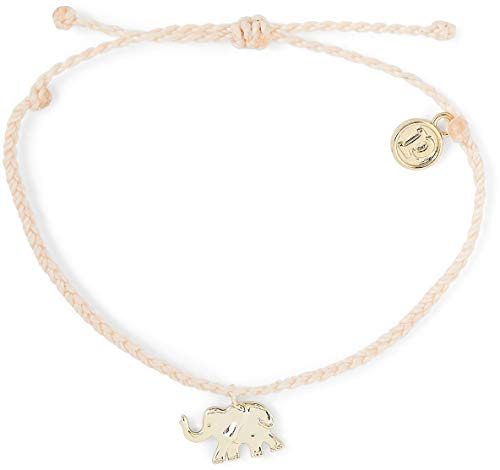 Pura Vida Gold Elephant Charity Wildlife Bracelet - 100% Waterproof, Adjustable Band - Coated Charm, Beige