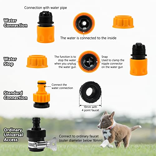 GINDOOR 6 Pieces Pet Bathing Tool Set Include Hose Spray Nozzle Livestock Foamer Soap Dispenser with Connectors and Dog Rubber Comb Brush, Dog Bathing Sprayer for Pets Showering …