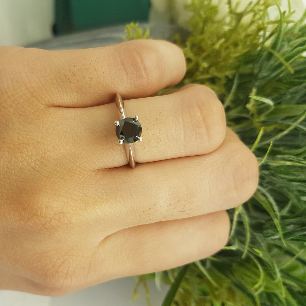 Dazzlingrock Collection 0.75 Carat (ctw) 10K Black Diamond Bridal Engagement Solitaire Ring 3/4 CT, White Gold, Size 6