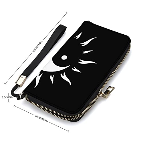 FunnyStar The Sun Yin Yang Women's Long RFID Hand Wallet Wristlet Clutch Purse PU Leather Handbag with Wrist Strap